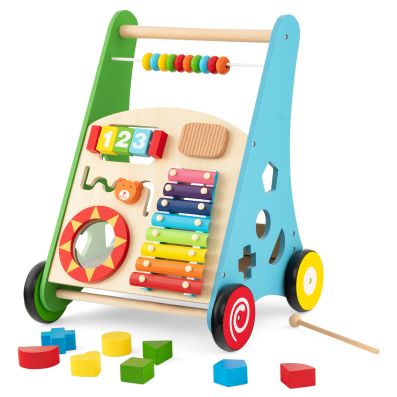 Sit-to-Stand Wooden Baby Walker with Multiple Built-in Toy Activities ...