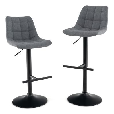 Upholstered Height Adjustable Bar Stools Set of 2 with Fabric Backrest ...