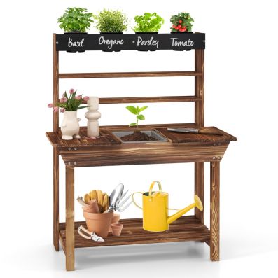 Wooden Potting Bench Table with Removable Sink for Kids - Costway