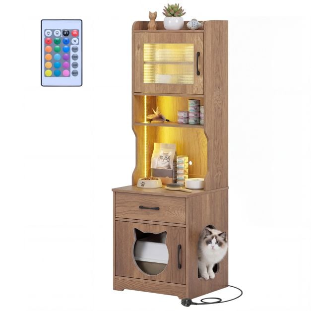 152 cm Tall Cat Litter Box Enclosure with Adjustable LED Light - Costway