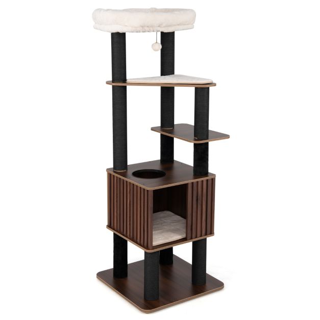 162CM Tall Cat Tree with Soft Padding and Hanging Jingling Ball - Costway