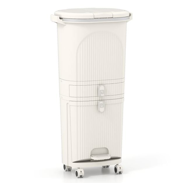 3-Layer Sorting Trash Bin with 2 Removable Buckets - Costway