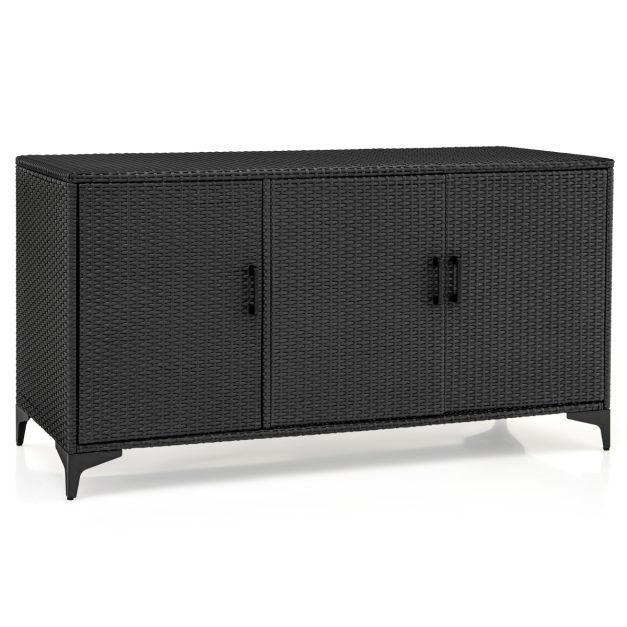 318 L Patio Wicker Storage Cabinet Deck Box with Removable Shelves ...