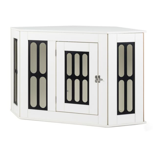 Corner Dog Crate Furniture Metal Side Table for Small Dogs - Costway