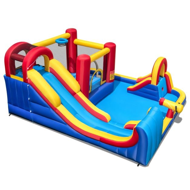 Inflatable Water Slide Kids Water Park with Double Slides - Costway