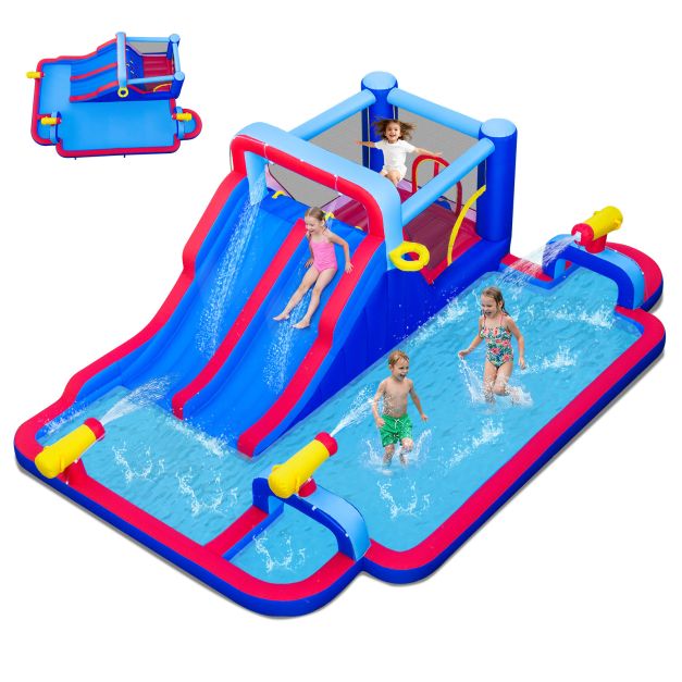 Inflatable Water Slide Park with Double Slides(without Blower) - Costway