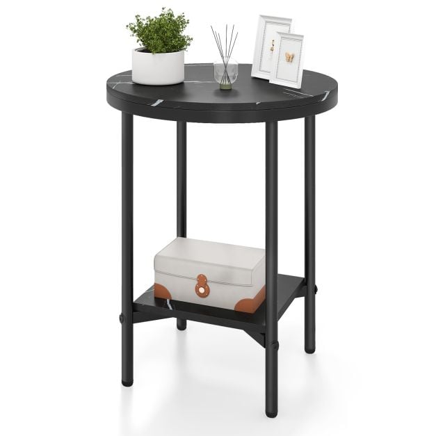 Side Table Modern Round End Table with Faux Marble Top and Bottom ...