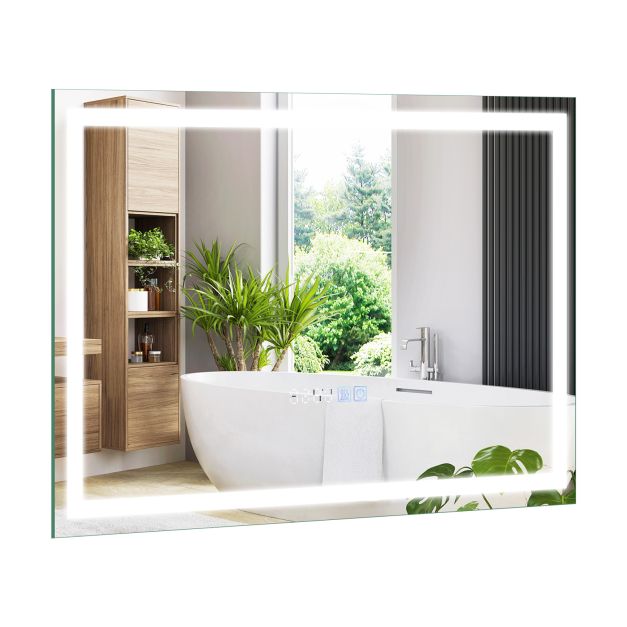 75 x 50 CM LED Wall Mounted Rectangle Mirror with 3-Color Dimmable ...