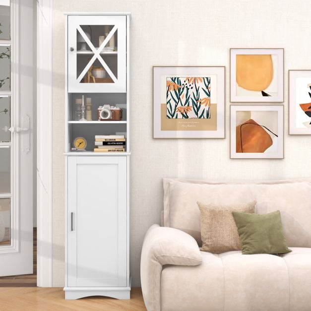67 Inch Floor Storage Bathroom Cabinet with 5 Adjustable Shelves - Costway