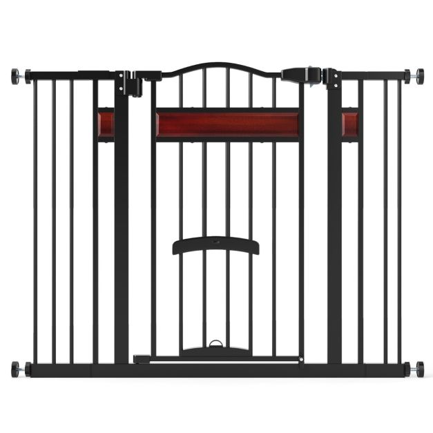 Extra Wide Walk Through Pet Gate with Small Door and 2 Extensions - Costway