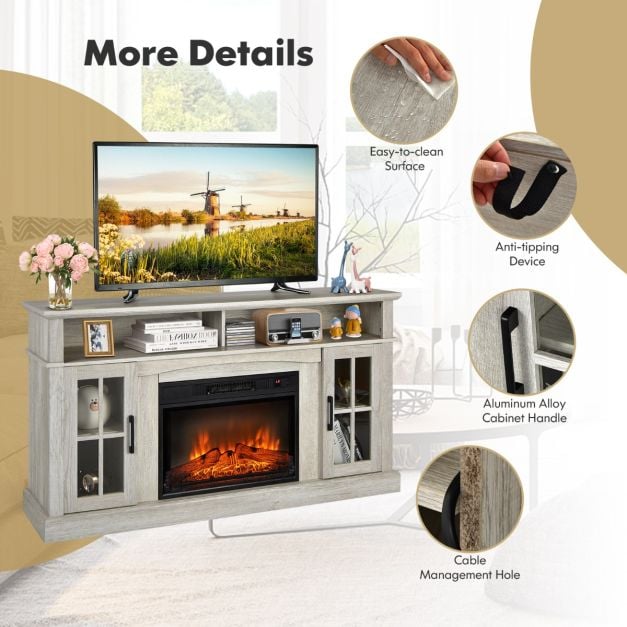 Fireplace Hearth Storage Gray TV Stand With Fireplace, 58 Electric