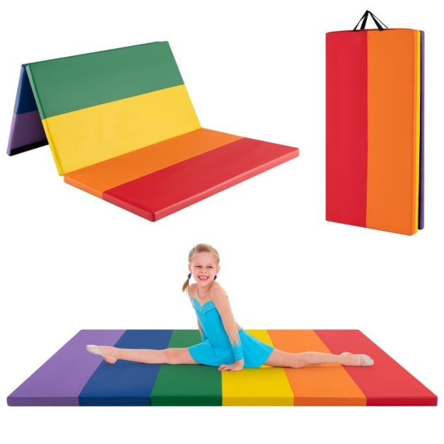 Gymnastics Mat Tri-Fold Thick Tumbling Mat with Hook and Loop Fasteners ...
