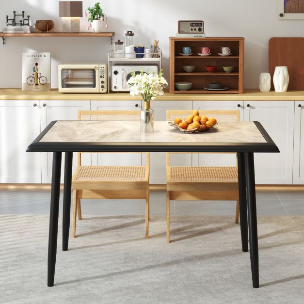 44 Inch Sintered Stone Dining Table with Metal Frame for Dining Room ...