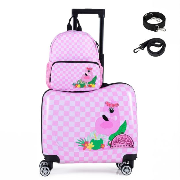 2 Pieces Kid Luggage Set with Spinner Wheels and Lanyard for Carry ...