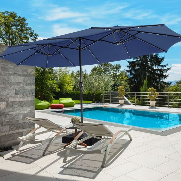 450cm Double-Sided Patio Umbrella with Solar Lights - Costway