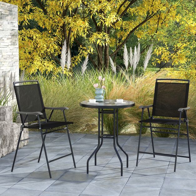 3-Piece Outdoor Bar Stool Set with DPC Tabletop and Umbrella Hole and ...