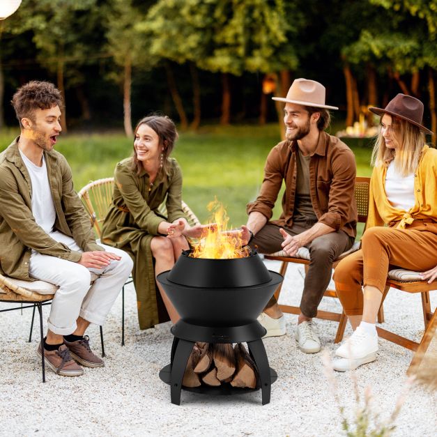 Fire Pit Containers Portable Fire Pit Bowl Foldable Black Metal