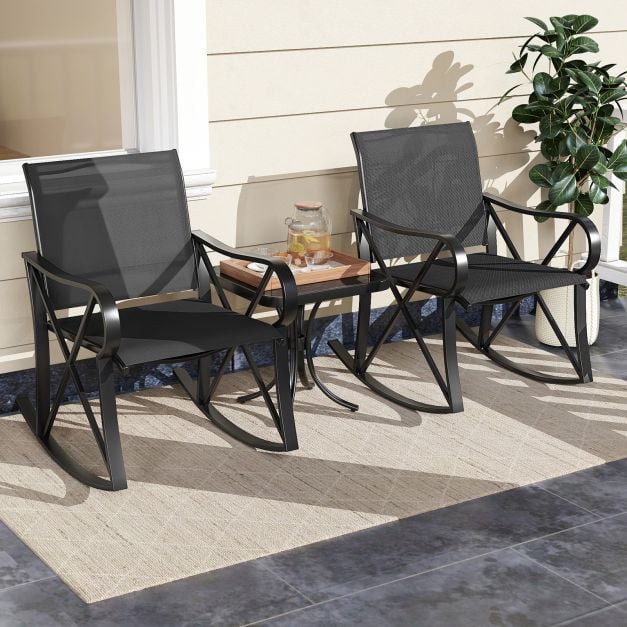 3-Piece Patio Rocking Bistro Rocker Chairs Set with Glass-Top Side ...