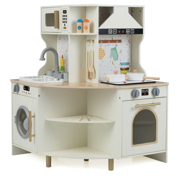 Wooden Corner Kitchen Playset with Working Faucet and Realist Sounds ...