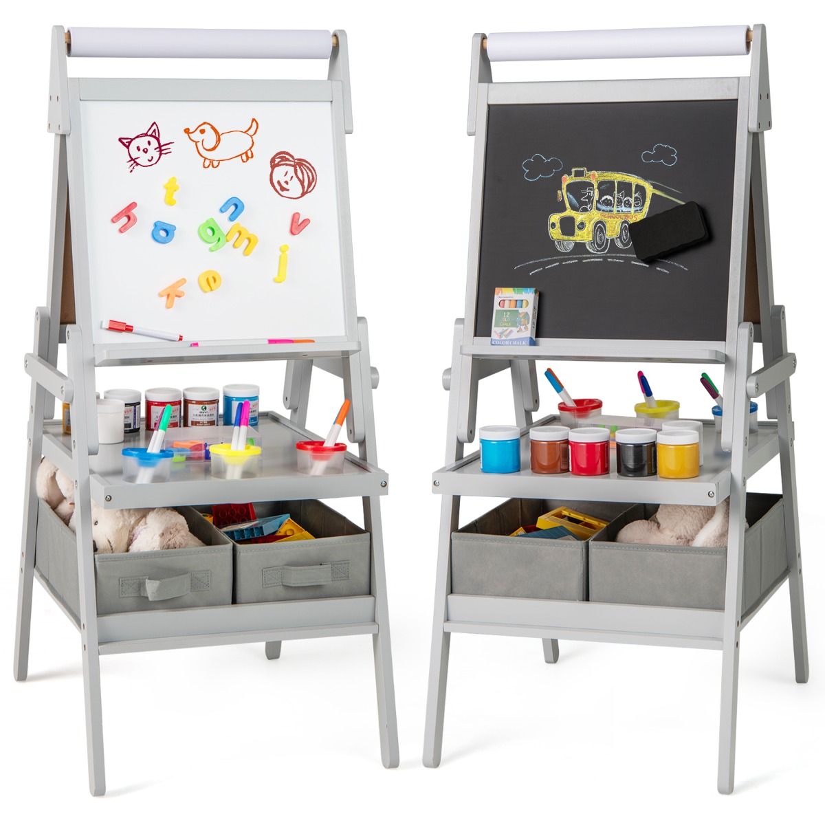 Double Sided Kids Easel With Magnetic Whiteboard And Chalkboard Grey ...