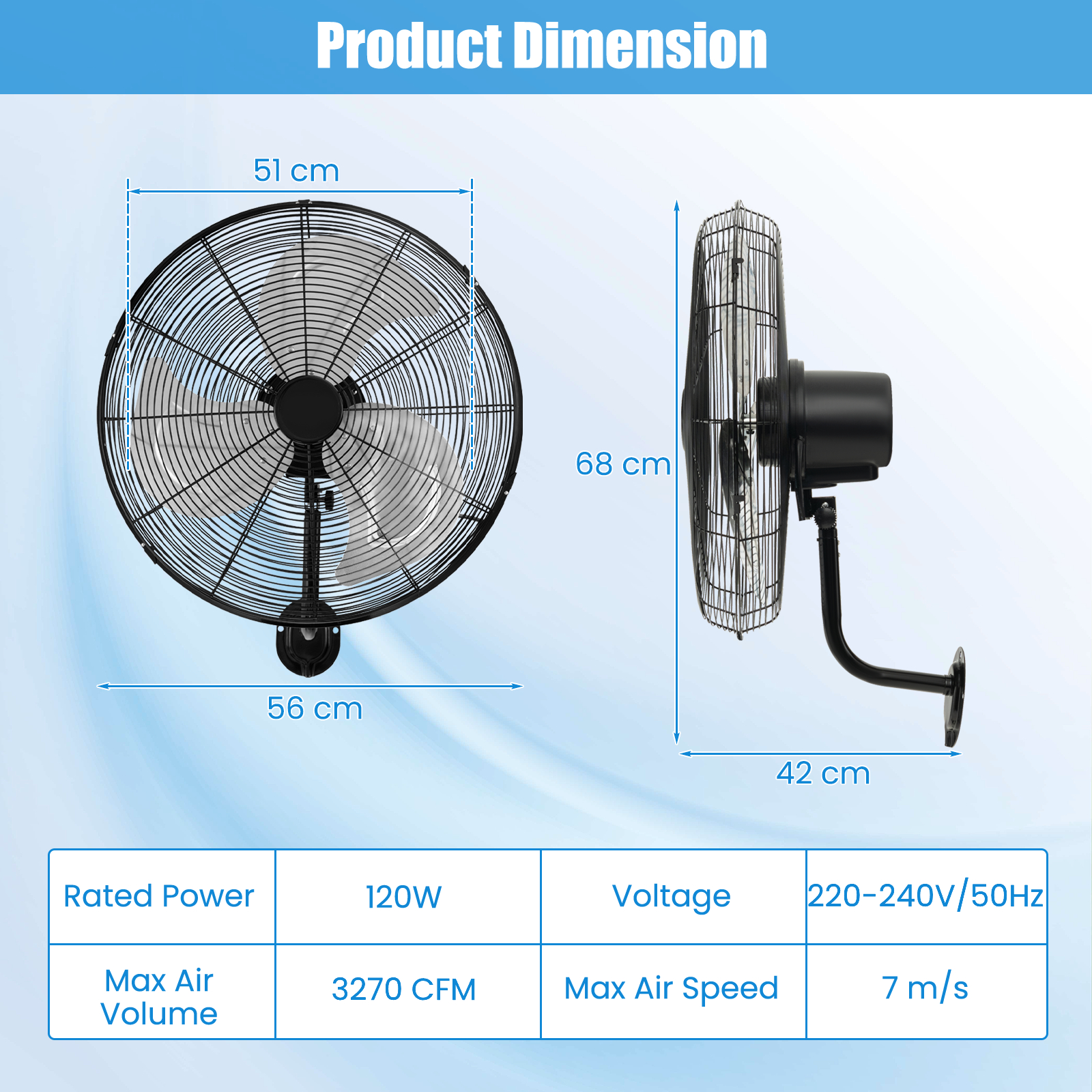20 Inch Heavy Duty Metal Wall Mount Fan With 3 Fan Speeds Black ...
