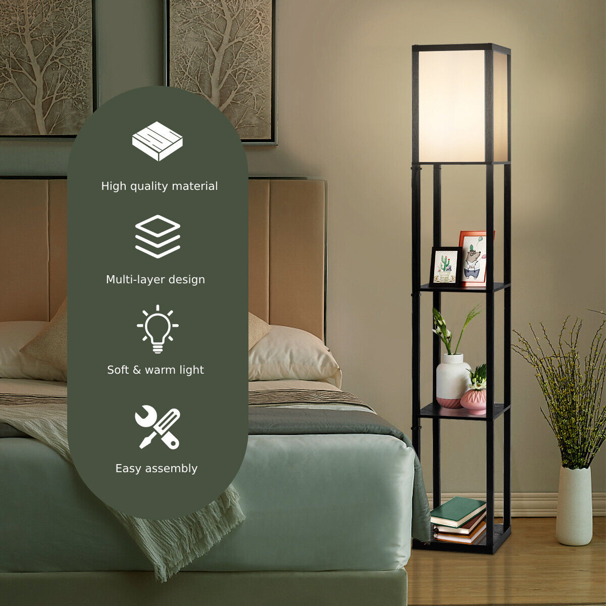 Freestanding Floor Lamp With 3 Tier Storage Shelf - Kuiwee.com