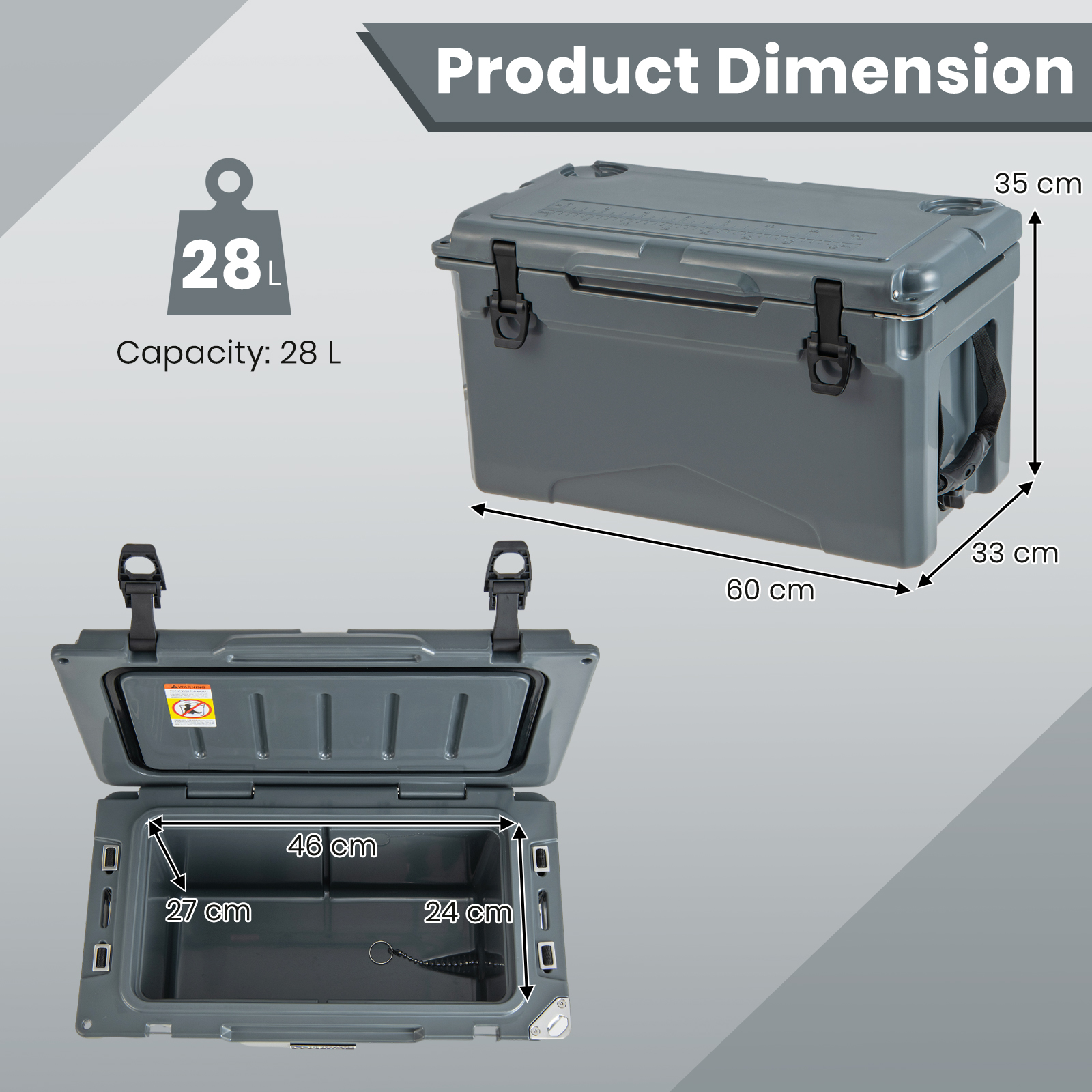 28l Rotomolded Cooler Insulated Portable Ice Chest Dark Grey - Kuiwee.com