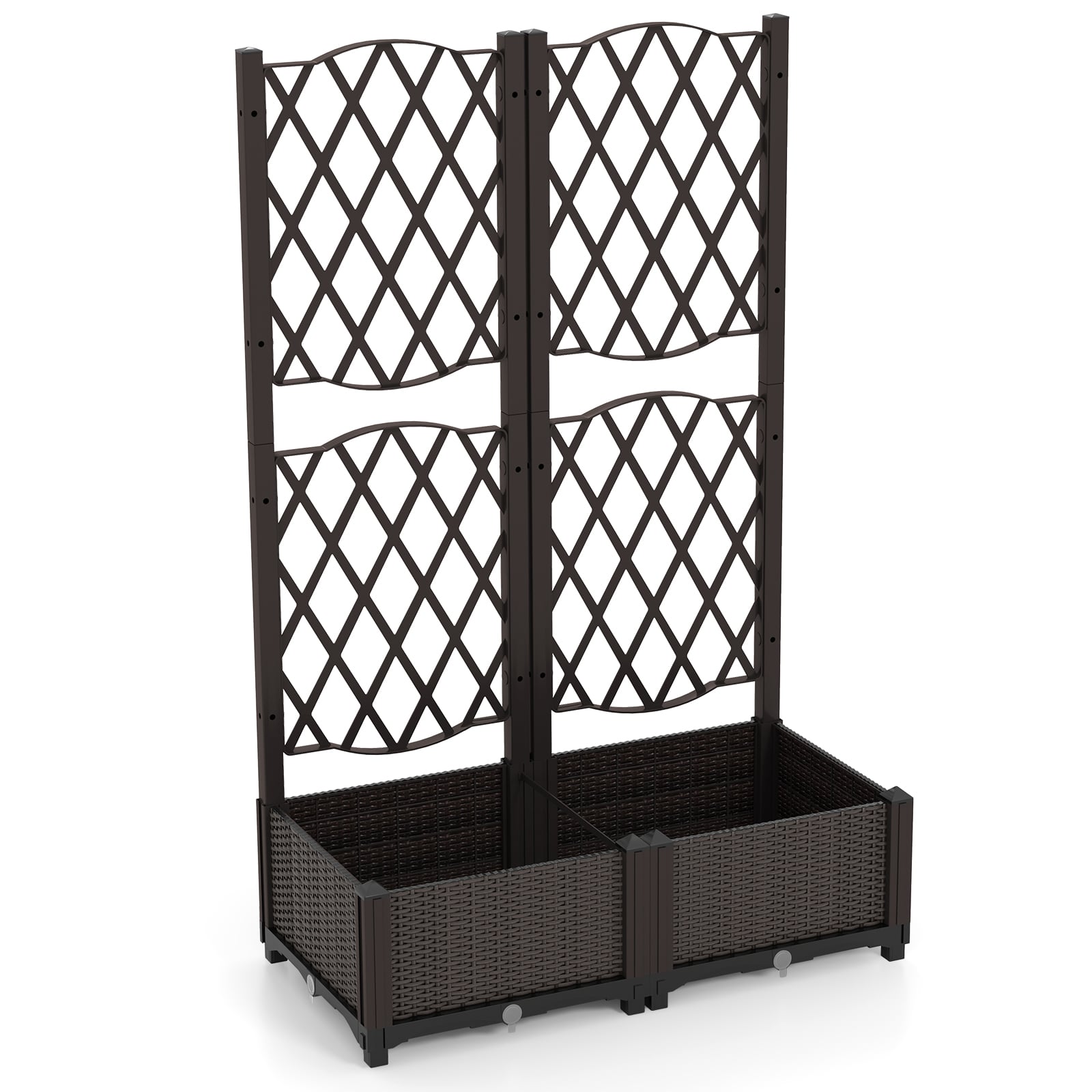 Double Box Outdoor Planter With Self Watering System Brown - Kuiwee.com