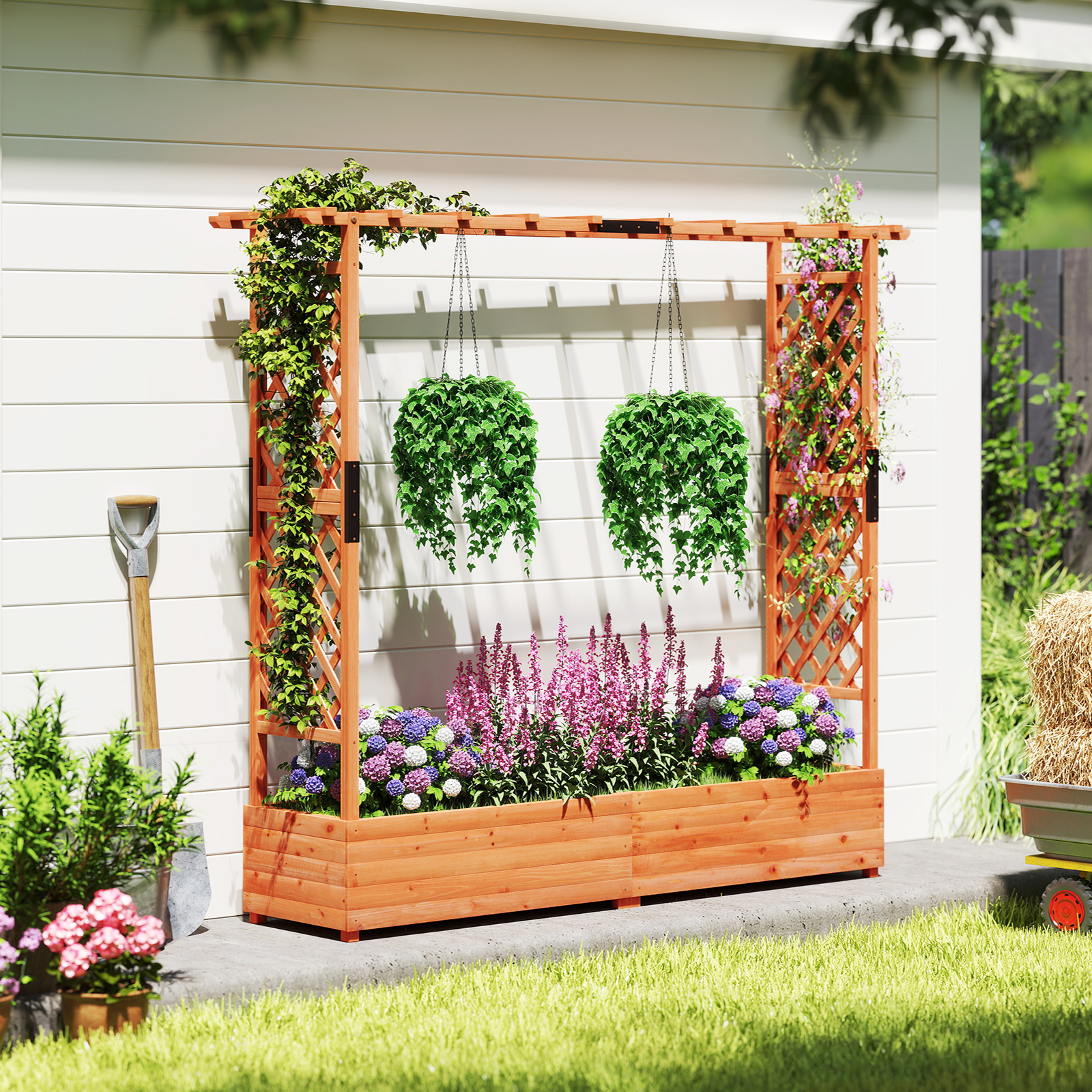 Freestanding Raised Garden Bed Planter Box Planter Box With Trellis ...