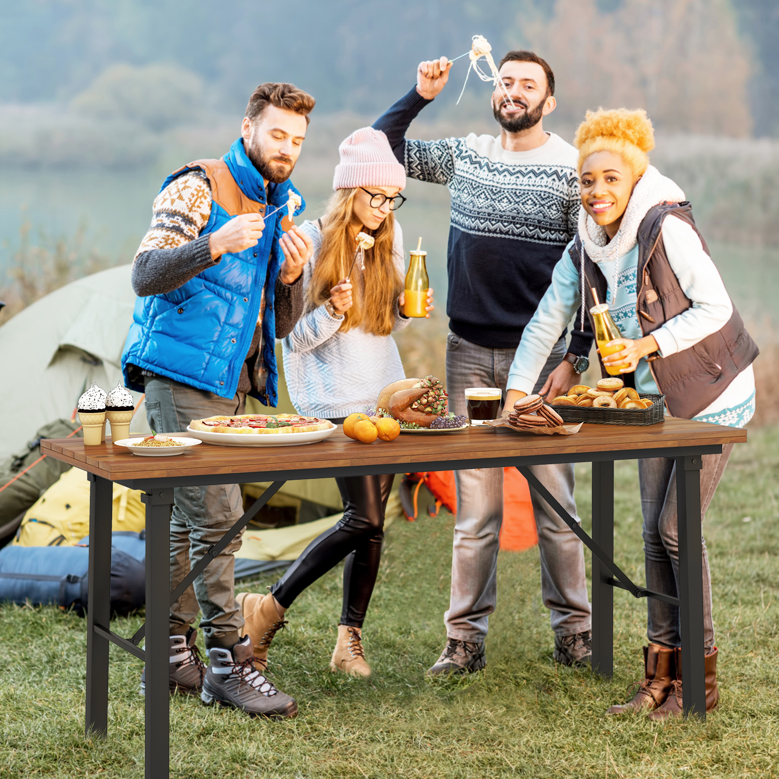 Outdoor Dining Table For 4 Foldable Narrow Patio Dining Table - Kuiwee.com