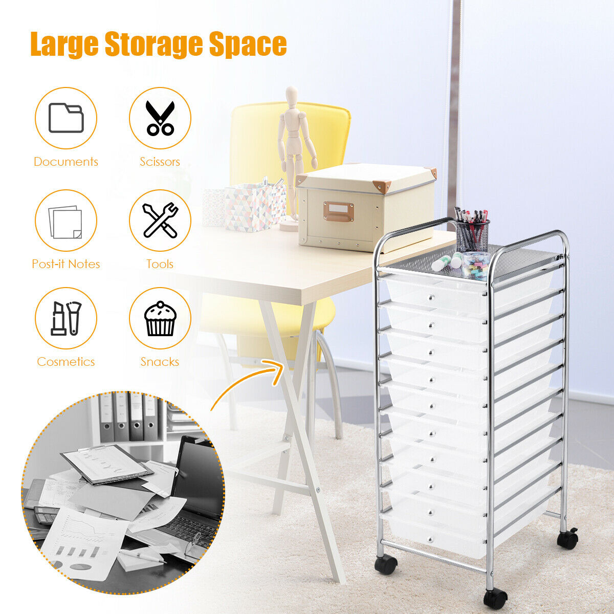10 Drawers Mobile Storage Trolley With 4 Wheels For Beauty White ...