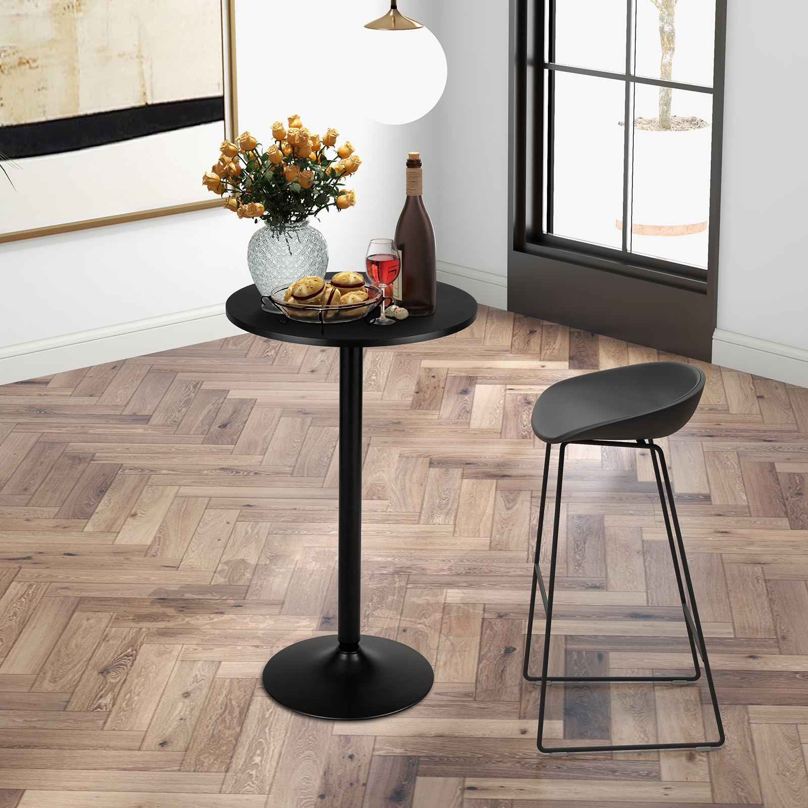 12 Pieces Round Top Pub And Bar Table With Mdf Top And Base 2 Pieces ...