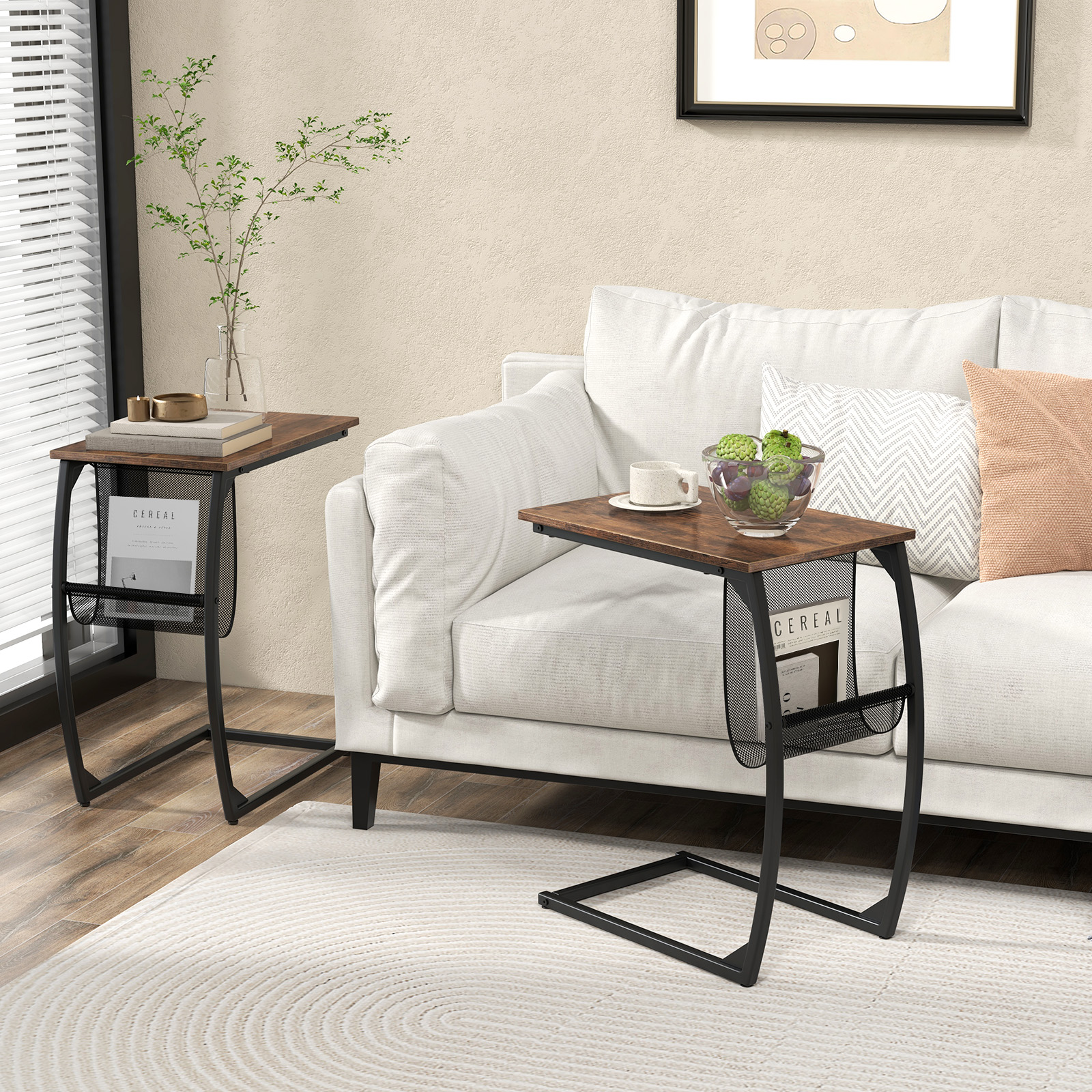 C Shaped Compact Sofa Side Snack Table For Small Space Living Room ...