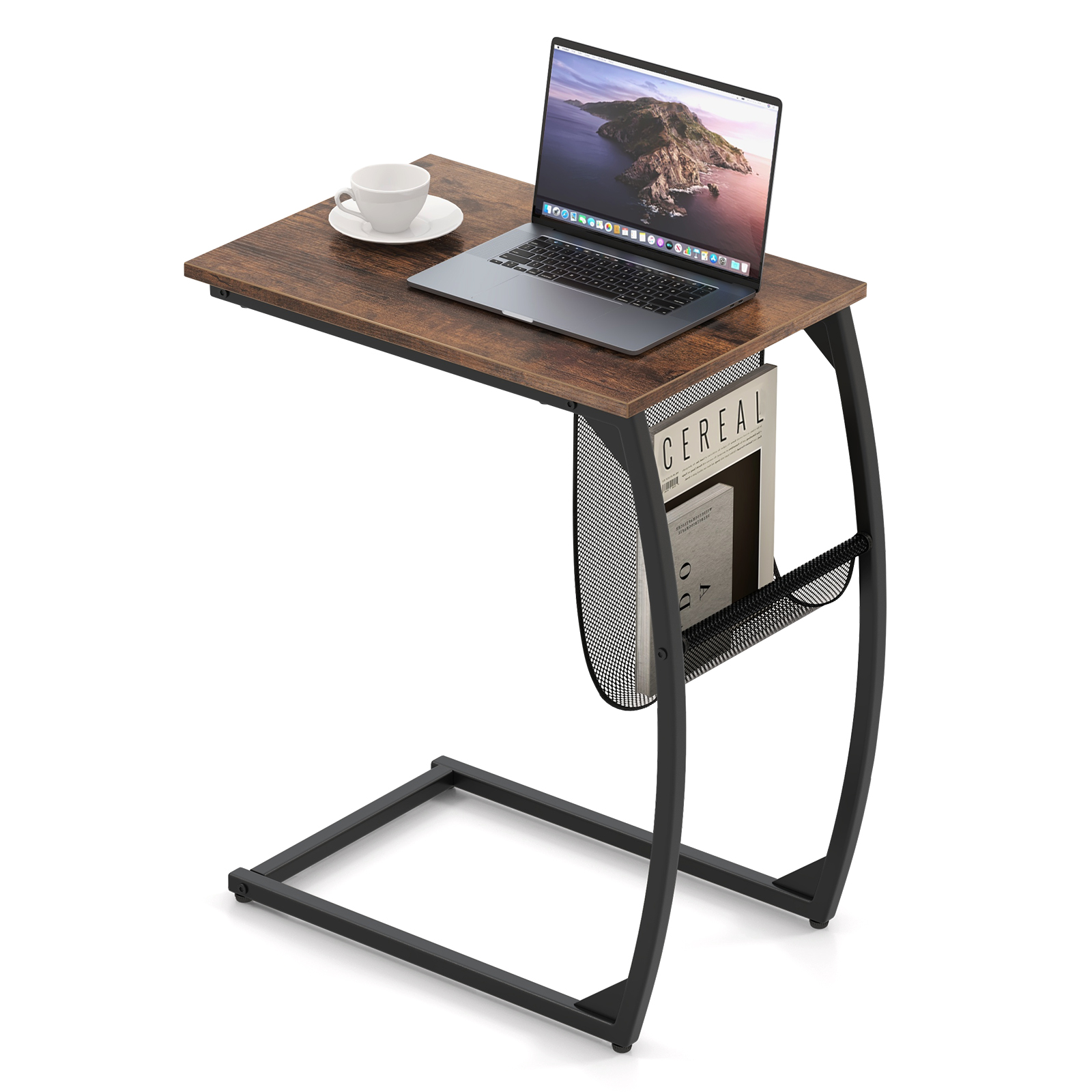 C Shaped Compact Sofa Side Snack Table For Small Space Living Room ...