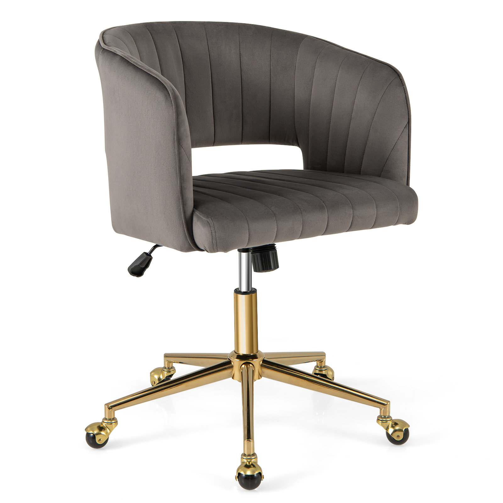 Modern Swivel Home Office Chair With Tufted Back And Seat Grey - Kuiwee.com
