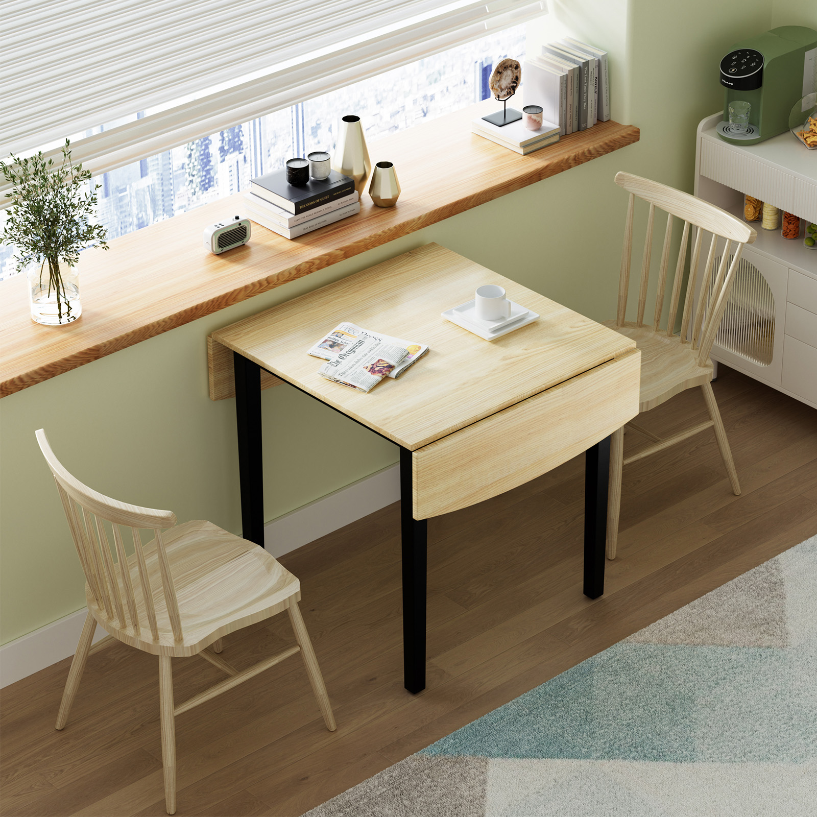 Folding Dining Table Drop Leaf Tables With Solid Wood Legs - Kuiwee.com