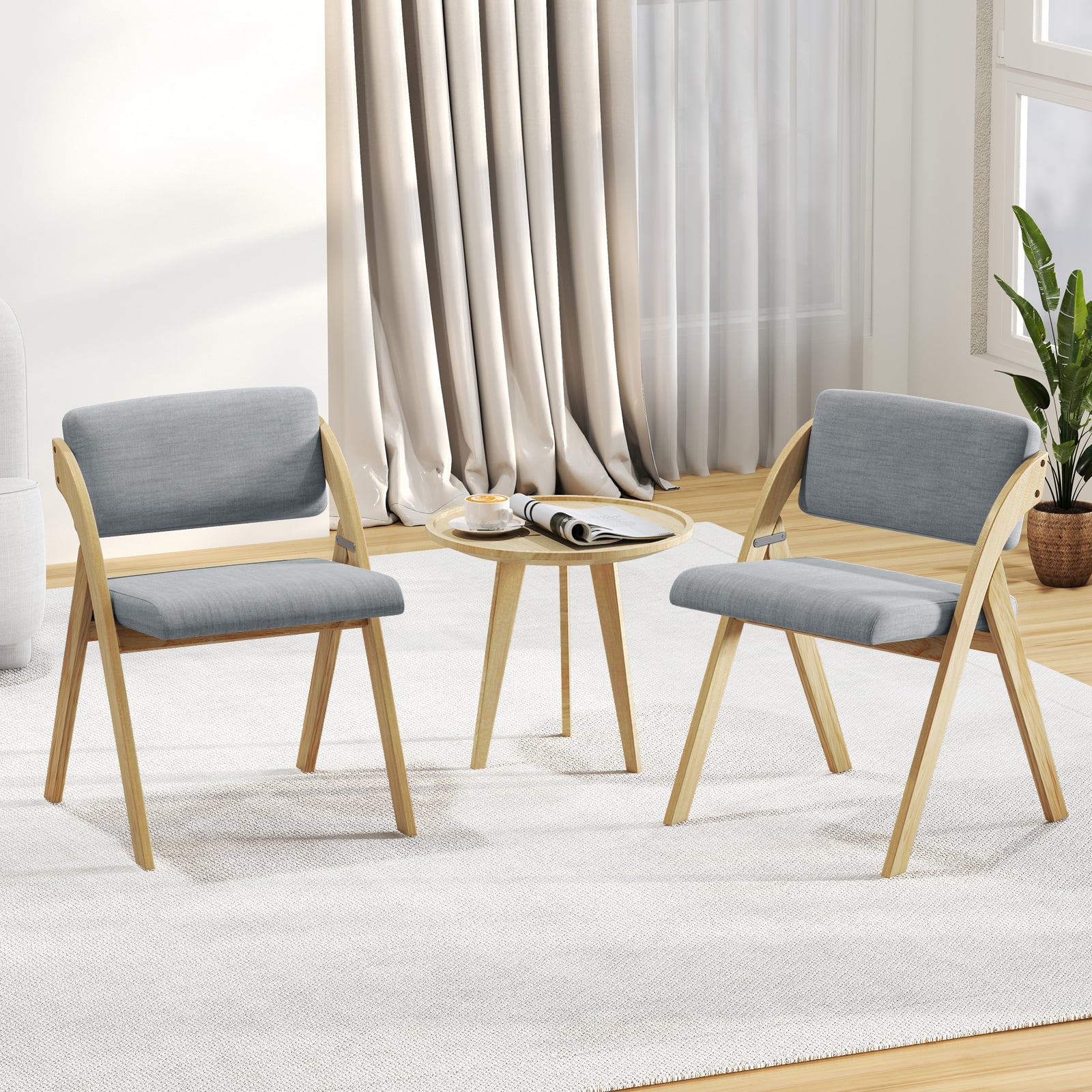Set Of 2 Dining Chairs Folding Kitchen Chair With Rubber Wood Legs Grey ...