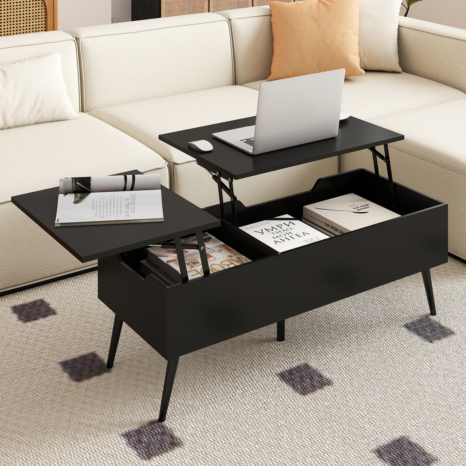 Lift Top Coffee Table Modern Center Table With 2 Hidden Storage ...