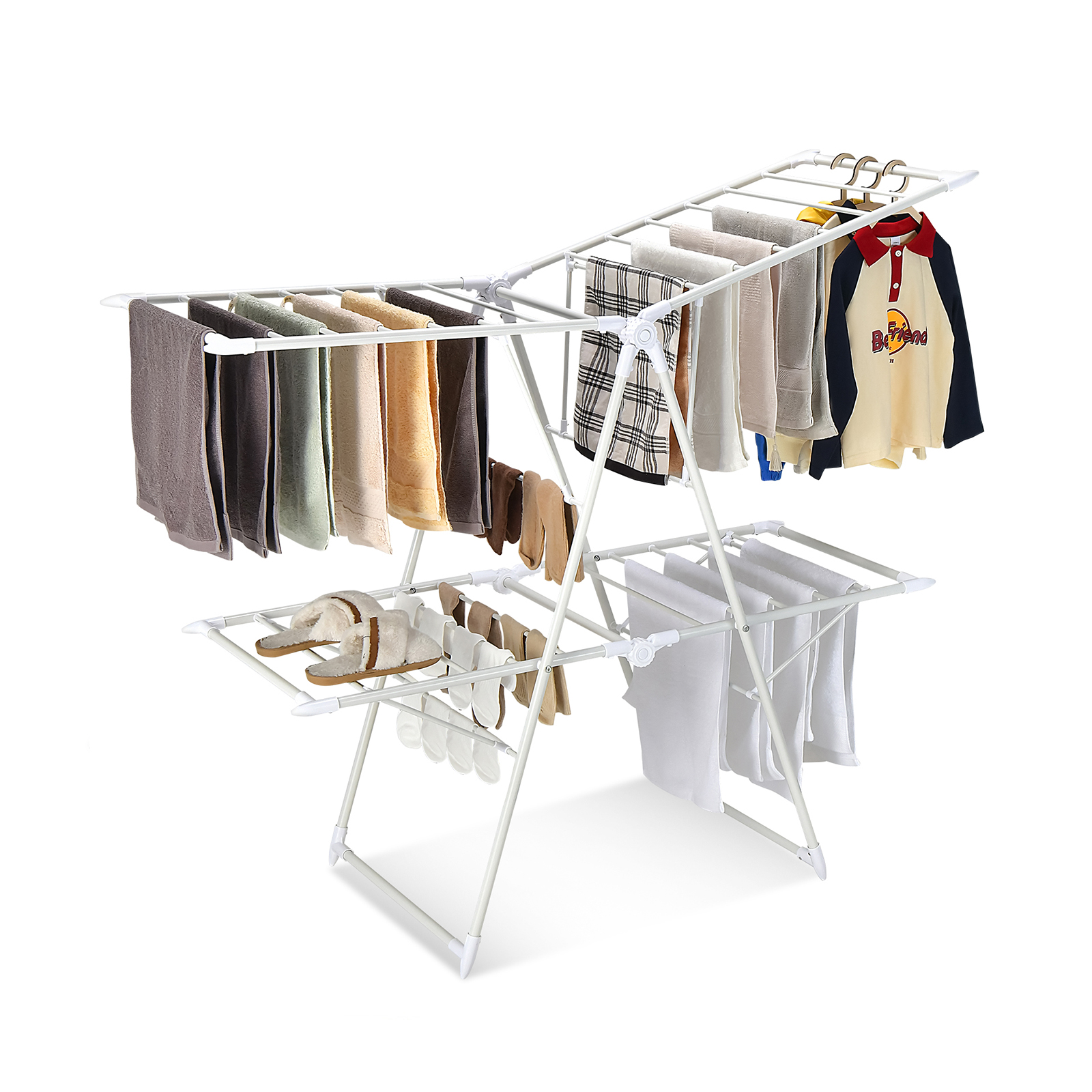 Foldable Clothes Drying Rack With 28 Hanging Rails White - Kuiwee.com