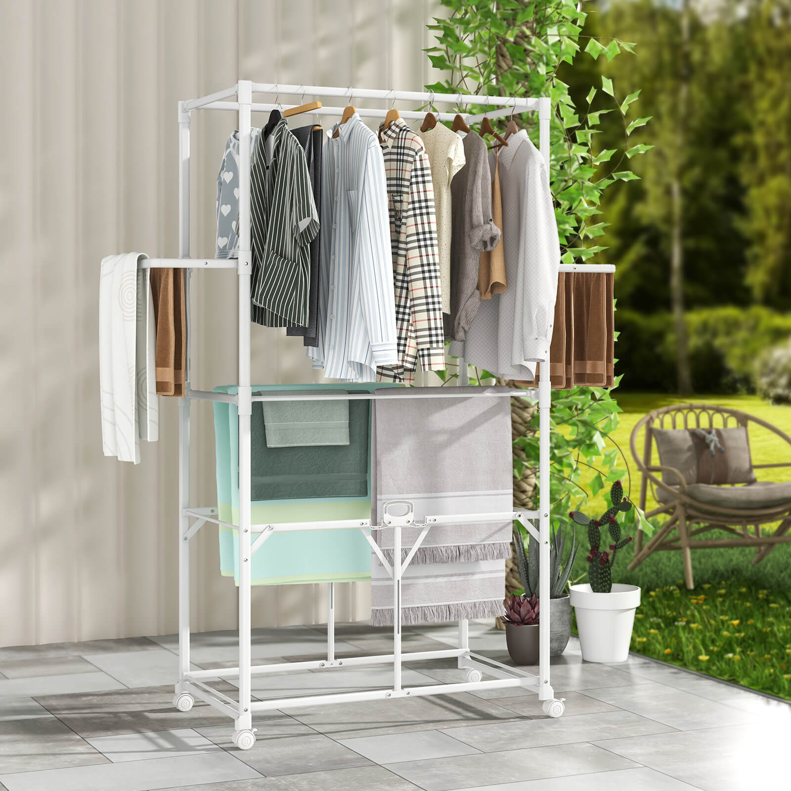 H Shaped Clothes Drying Rack Collapsible With Detachable Middle Shelf ...