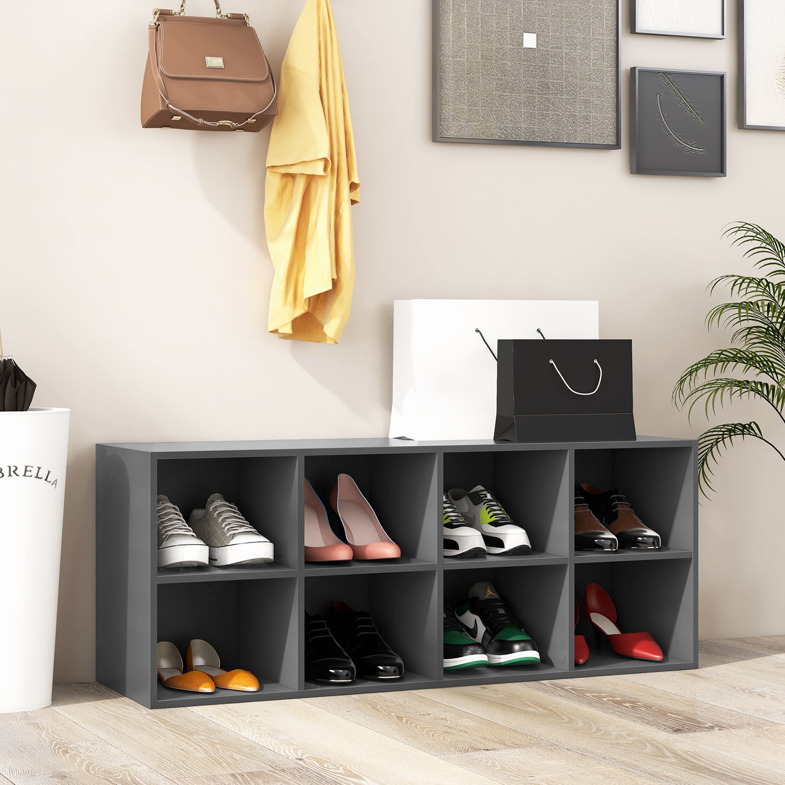 8 Grid Shoe Bench 2 In 1 Shoe Organizer With 8 Storage Cubbies Grey ...