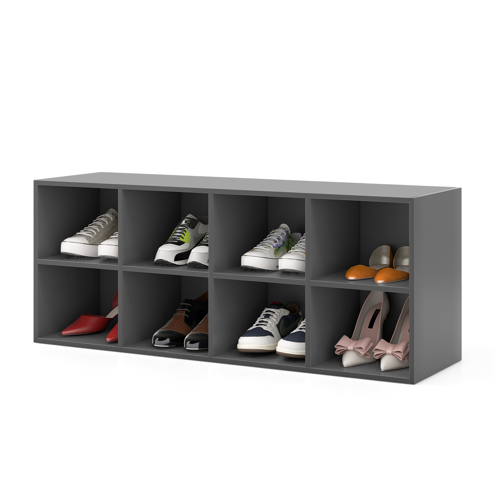 8 Grid Shoe Bench 2 In 1 Shoe Organizer With 8 Storage Cubbies Grey ...