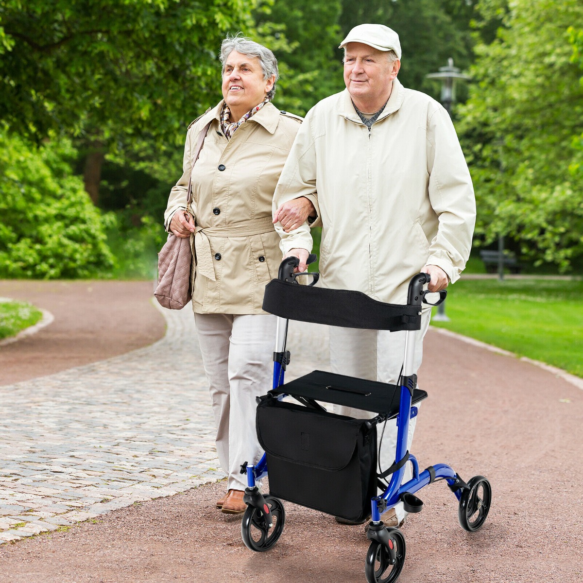 2 In 1 Walker Aluminium Mobility Walking Aid With Seat Adjustable Blue ...