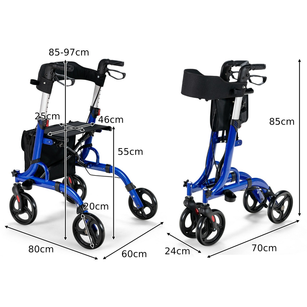 2 In 1 Walker Aluminium Mobility Walking Aid With Seat Adjustable Blue ...