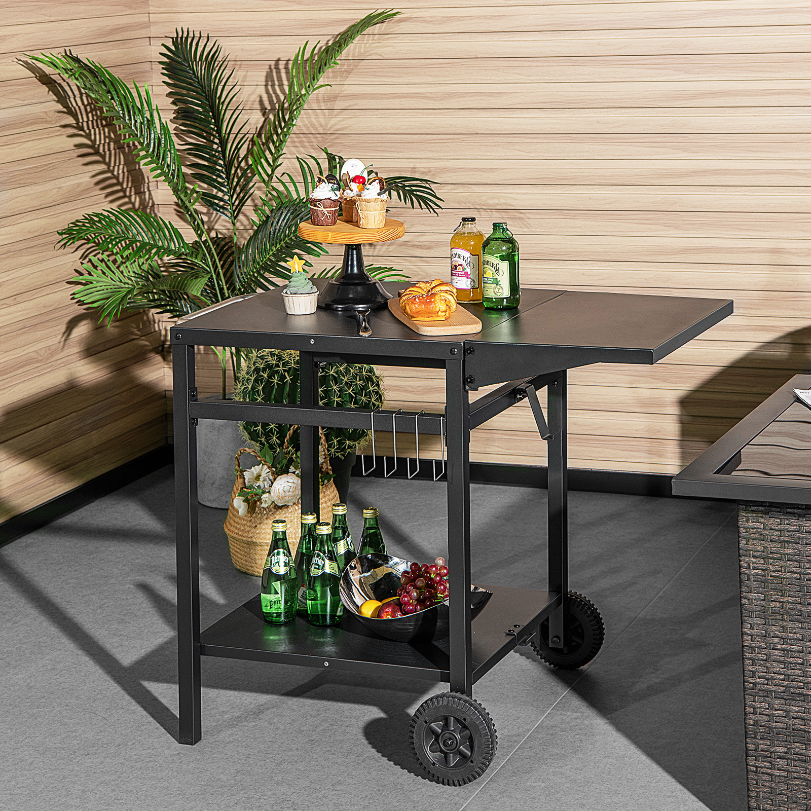 Movable Dining Cart Table Trolley With Folding Tabletop For Bbq Grill ...