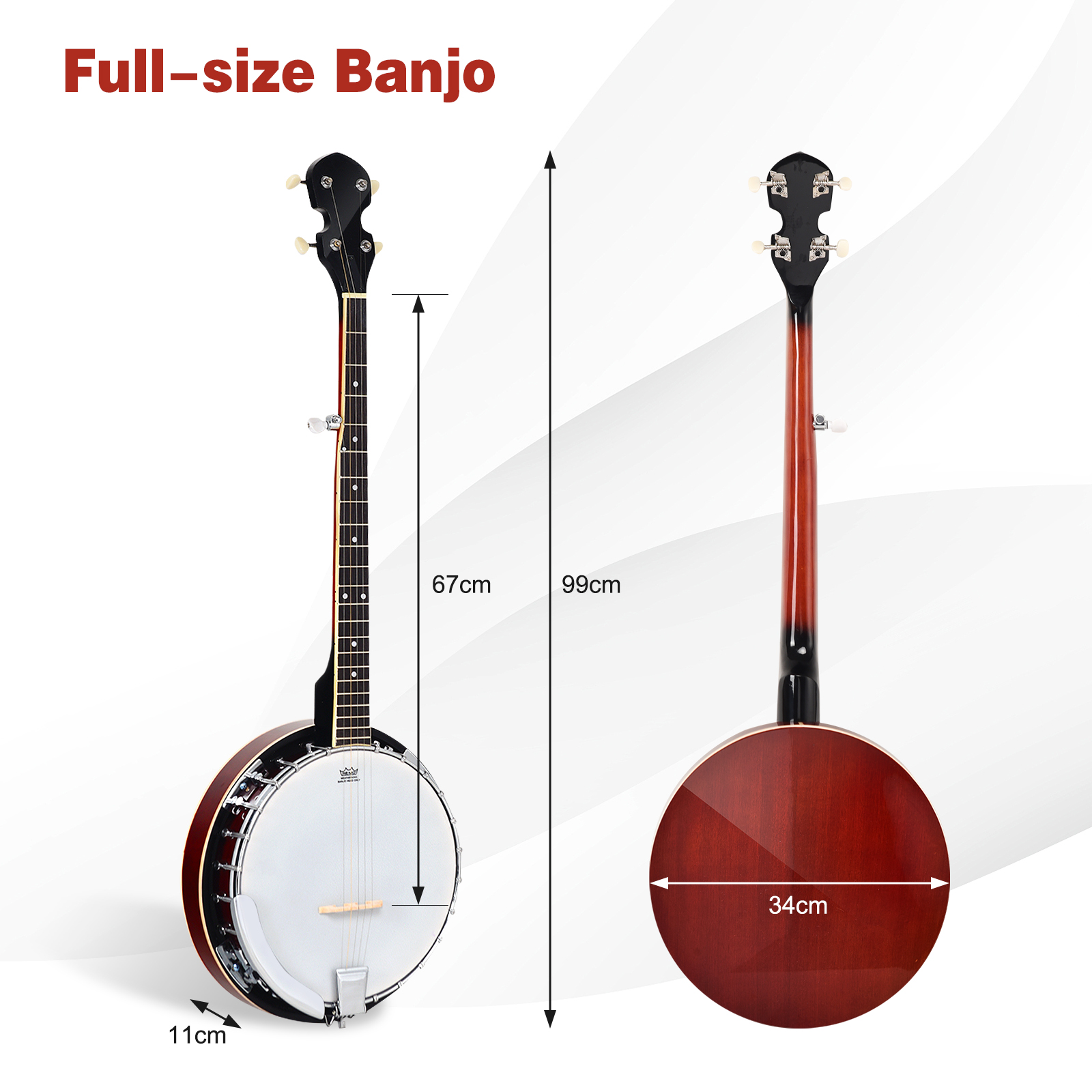 Full Size 5 String Banjo With 24 Bracket Remo Head - Kuiwee.com