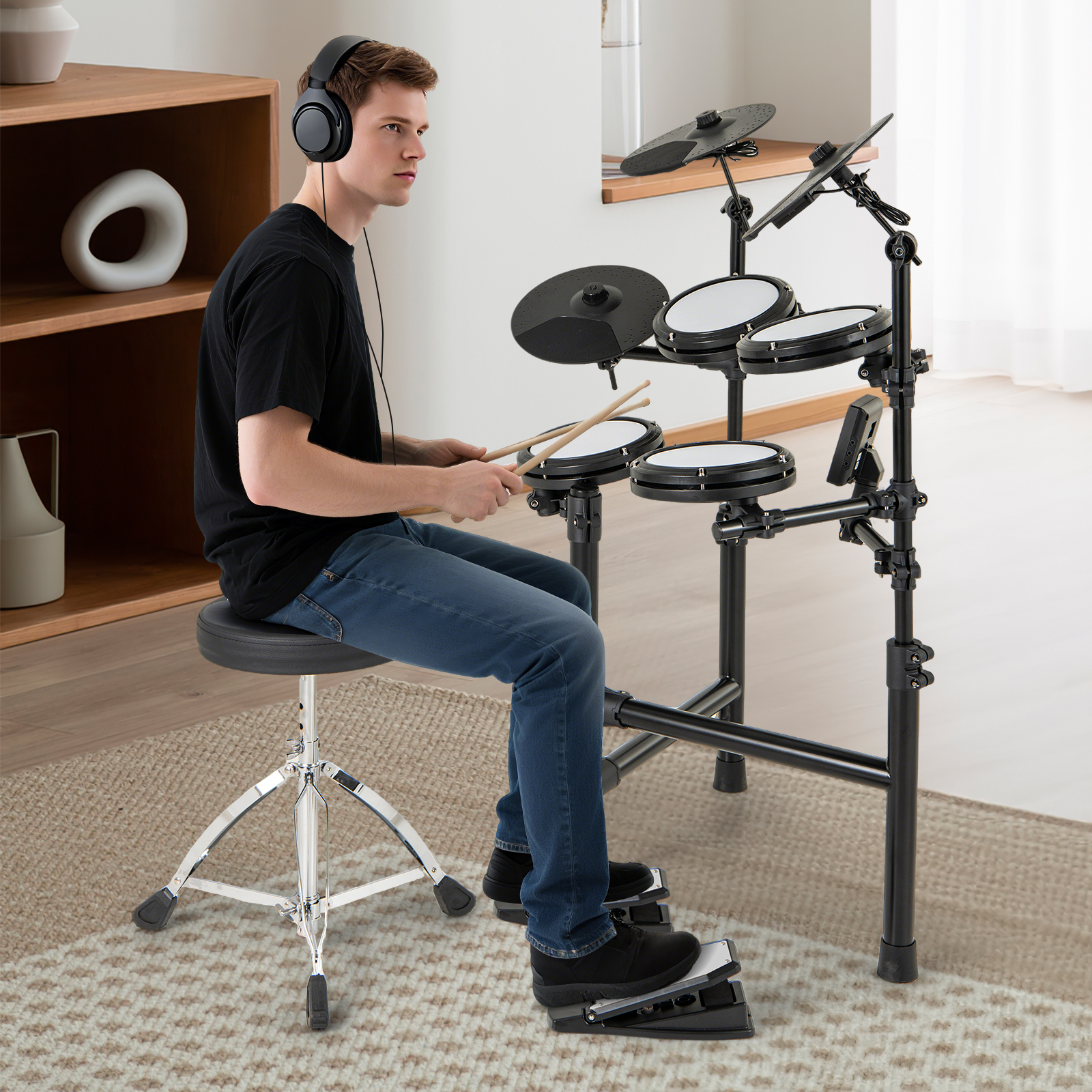 Electric Drum Set Foldable Drum Kit With 18 Cm Mesh Drum Pads - Kuiwee.com