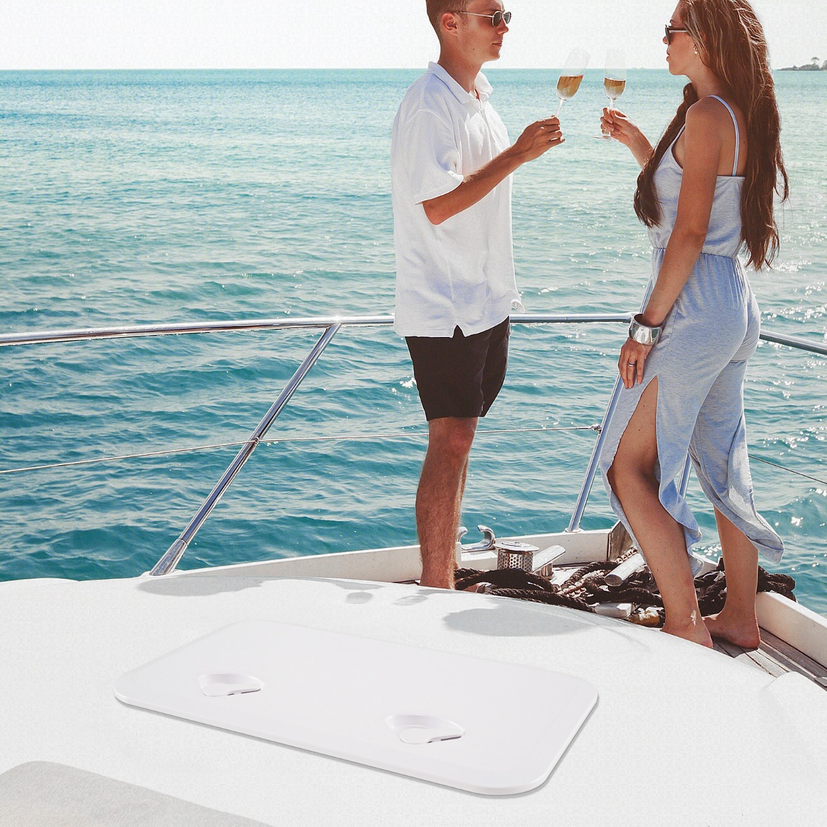Marine Deck Access Hatch With 180 Lid Hinge And Non Slip Surface White ...