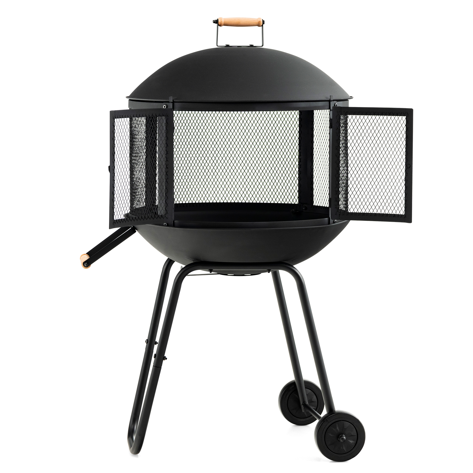 2 In 1 Rolling Patio Fire Pit With Wheels And Handle Black - Kuiwee.com