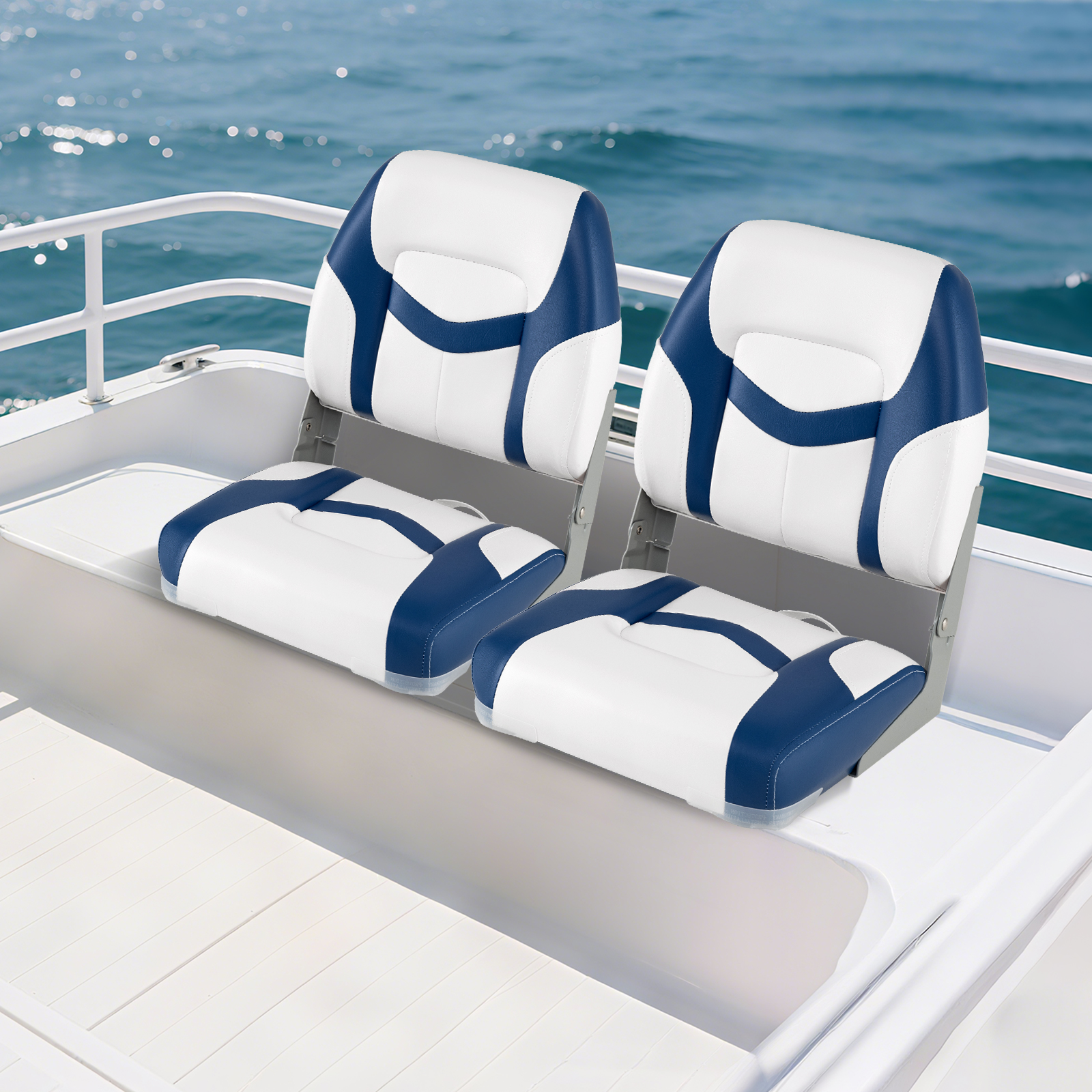 2 Pack Fold Down Low Back Boat Chairs With Waterproof Pvc Leather And ...